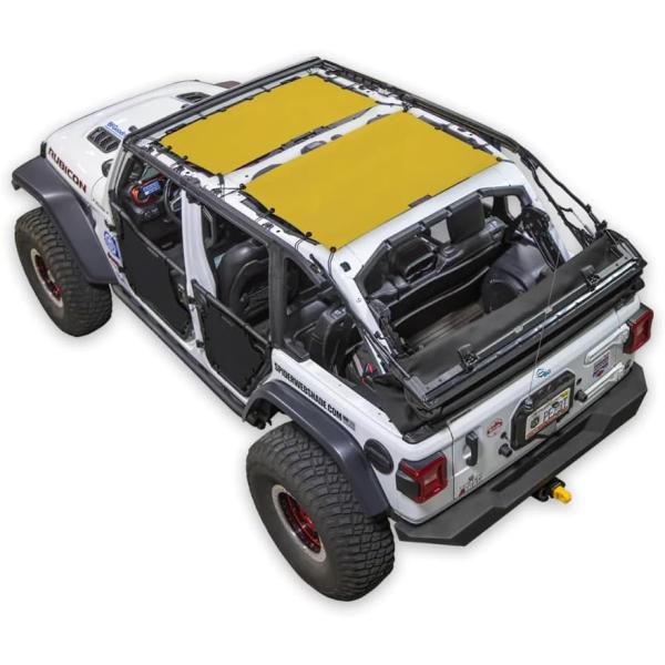 商品名SPIDERWEBSHADE ジープラングラー2ピース対応 - フロント&amp;リアメッシュシェードトップ サンシェード UVプロテクションアクセサリー 米国製 JLU 4ドア(2018年以降)SPIDERWEBSHADE Comp...