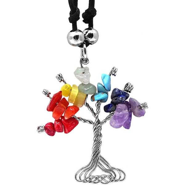 商品名Mia Jewel Shop Tree of Life Tumbled Chip Stone Silver Metal Wire Wrapped Pendant Adjustable Necklace - Womens Fashion...