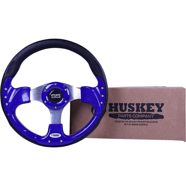 商品名Huskey 12.5インチ レーシングスタイル コバルトブルー ゴルフカート ハンドル、クラブカー、EZGO、ヤマハ、SSセンターロゴ、つや消しアルミニウムスポーク、滑り止めグリップ(アダプターが必要、別売)Huskey 12.5 ...