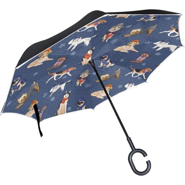 商品名ALAZA Cute Doodle Dog Print Animal Windproof Inverted Open Close Reverse Rain Umbrella Inside Out Quality Waterproof ...