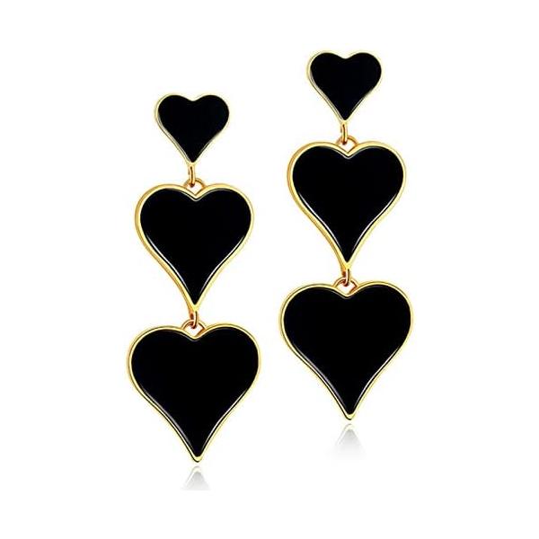 商品名D.Rosse シックグリーンエナメルハートスタッドイヤリング ポスト ゴールド レッド インターロッキング ハートドロップ ダングルイヤリング レディース ガールズ クリスマス バレンタインギフト ブラックD.Rosse Chic ...