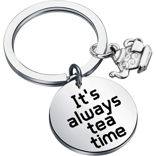 商品名BAUNA ティーキーチェーン ティー愛好家へのギフト It's Always Tea time 不思議の国のアリス マッドハター 引用句 ティーポットチャーム付きBAUNA Tea Keychain Tea Lovers Gift ...