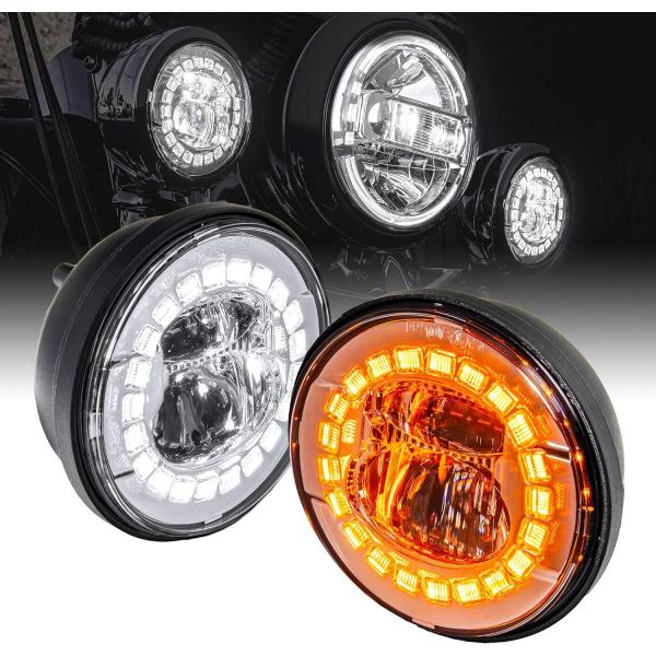 商品名2個入り クローム 4.5インチ LED パシング フォグ ライト ハーレーダビッドソン オートバイ用 [ホワイト ハロー DRL &amp; アンバーウィンカー] [高度なデュアル魚眼レンズ] [6500K コールドホワイト] ハー...