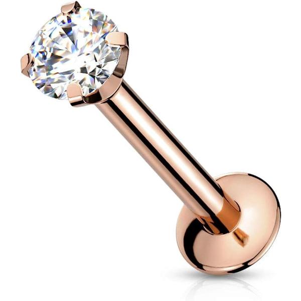 商品名Dynamique CZ Prong Set Threadless Top PVD Over 316L Surgical Steel Push in Style Labret, Flat Back Stud (Sold Per Pie...
