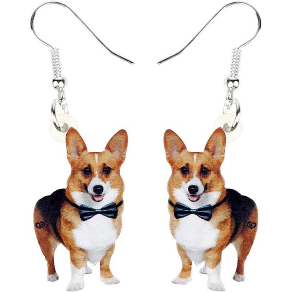 商品名NEWEI アクリル スイート コーギス 犬 ダングル イヤリング ドロップ 動物 オーナメント ジュエリー 女性 女の子 ギフト チャーム アクセサリー ブラックNEWEI Acrylic Gentleman Tie Corgis ...