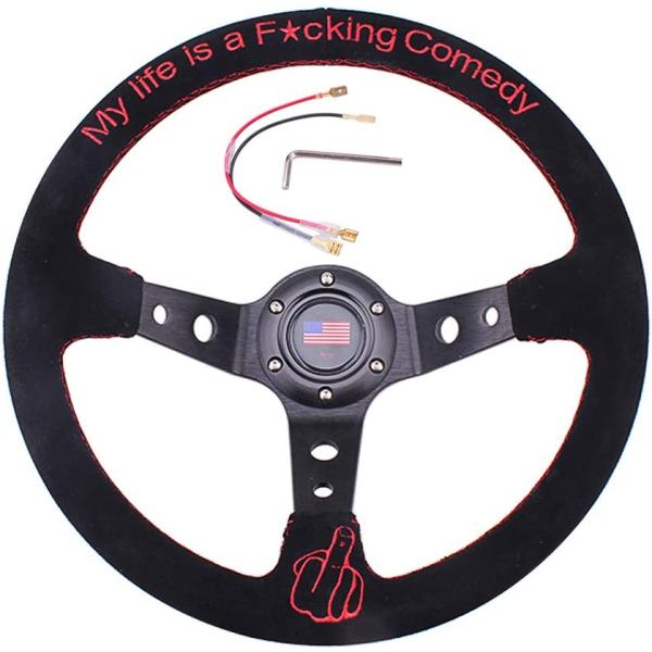 商品名RASTP Universal Racing Steering Wheel 13.6”/345mm 6 Bolts Grip Suede Wrapped with Horn Button for Car Boat Truck Yach...
