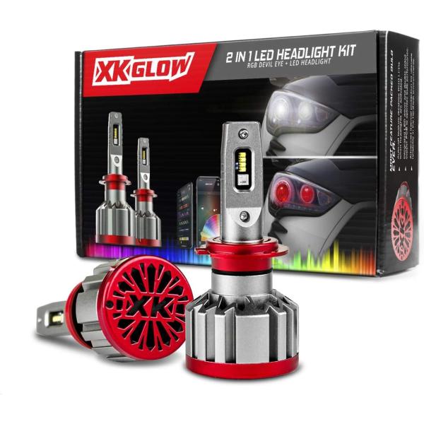 商品名H7 2in1 LED Headlight Bulb Kit - XKchrome Smartphone App-enabled Bluetooth RGB Devil Eye + LED Headlight Conversionブラ...