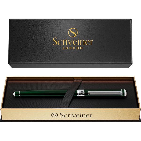 商品名スクライバーグリーンローラーボール - 非常に濃い英国レースグリーン高級ペン、クロム仕上げ、Schmidt製インクリフィル、男性＆女性用、プロ、エグゼクティブオフィスに最高なローラーボールペンギフトセット、素敵なペンのためにScriv...