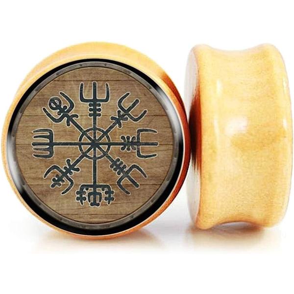 商品名FLYUN 2個 天然木製 バイキングコンパス Vegvisir/Aegishjalmur 耳栓 トンネル 6~25mm ゲージ ダブルフレア サドルプラグ ストレッチャー エキスパンダー ピアス 北欧のお守り ジュエリーFLYUN ...