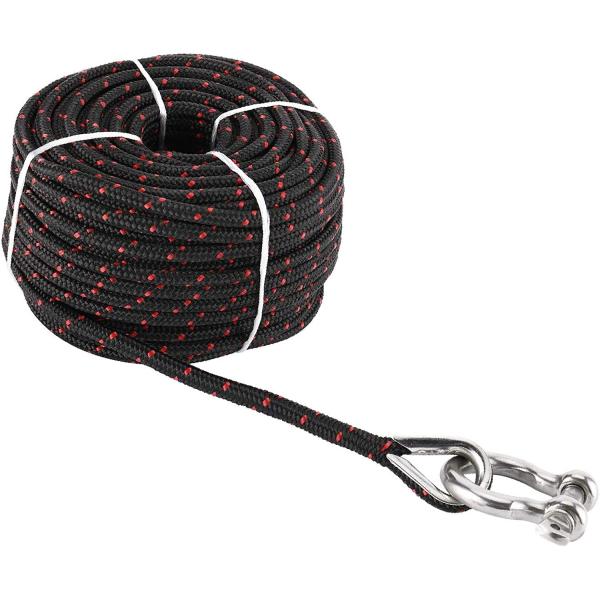 商品名NovelBee 3/16インチ x 100フィート ダブル編組ナイロンアンカーライン ステンレススチールシンブルとフック付きNovelBee 3/16 Inch X 100 Feet Double Braid Nylon Ancho...