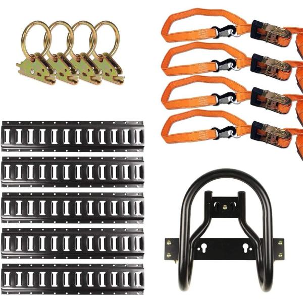 商品名オートバイキット: 8フィートのラチェットタイダウンストラップ、ホイールチョック、2フィートのEトラックレール、Oリング、カーゴアクセサリー。オートバイ、ダートバイク、カヤック、ATV、UTVを固定。Motorcycle Kit: 8...