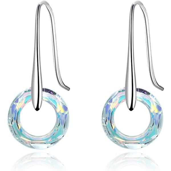 商品名925スターリングシルバー サークルイヤリング スワロフスキークリスタルダングルドロップイヤリング ジュエリー レディース ティーンガールズギフト925 Sterling Silver Circle Earrings with Aus...