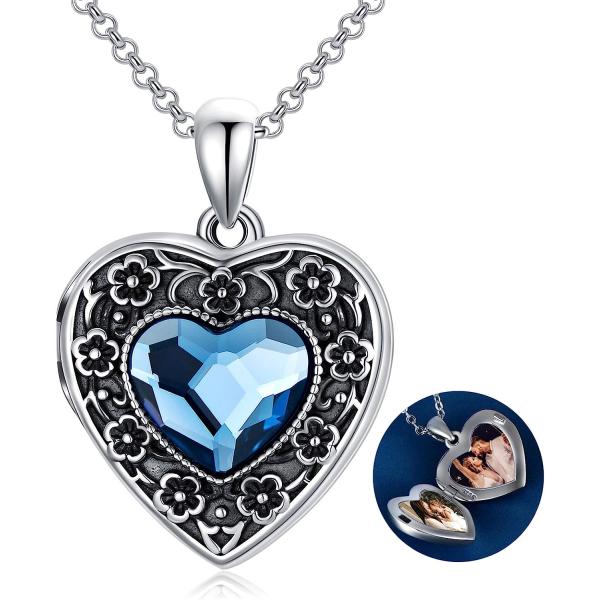 商品名ハートロケットネックレス 写真が入るスターリングシルバー フラワーロケットジュエリー レディース - Always in My Heart, スターリングシルバー, ジルコンAOBOCO Heart Locket Necklace T...