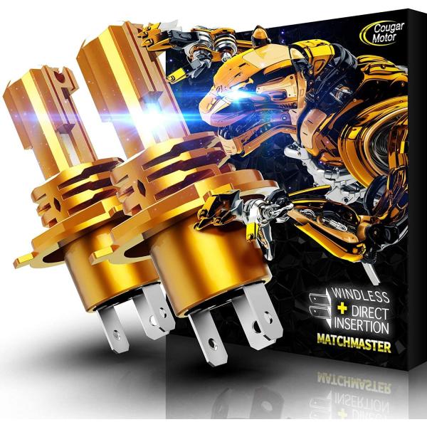 商品名Cougar Motor Lite H4 9003 LED Bulb, 12000LM 6500K Fog Light - Cool White - Fanless and Wireless - Quick Installation,...