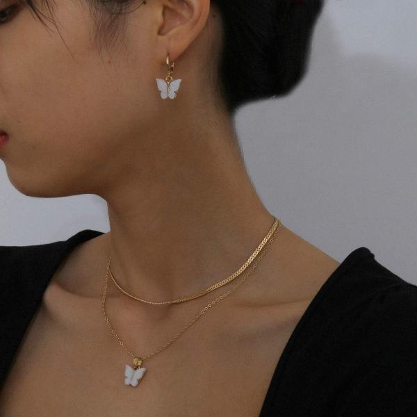 商品名Aimimier ボヘミア 多連 バタフライネックレスとイヤリング 昆虫ジュエリーセット ボーホー プロム パーティー フェスティバル アクセサリー レディース ガールズ (ホワイト)Aimimier Bohemia Layered ...