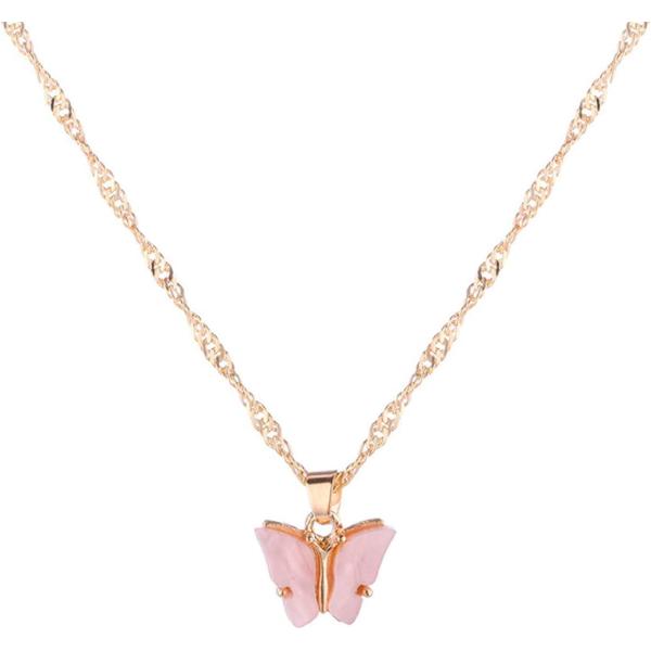 商品名EJY Simple Colorful Butterfly Pendant Necklace Women Summer Clothing Accessories Clavicle Chain,Pinkブランド：EJY商品サイズ：One...