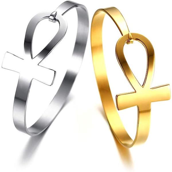 商品名PJ Jewelry ステンレススチール エジプト アンククロス キーオブライフ オープンカフ バングルブレスレット レディースHisatan Stainless Steel Egyptian Ankh Cross Key of Li...
