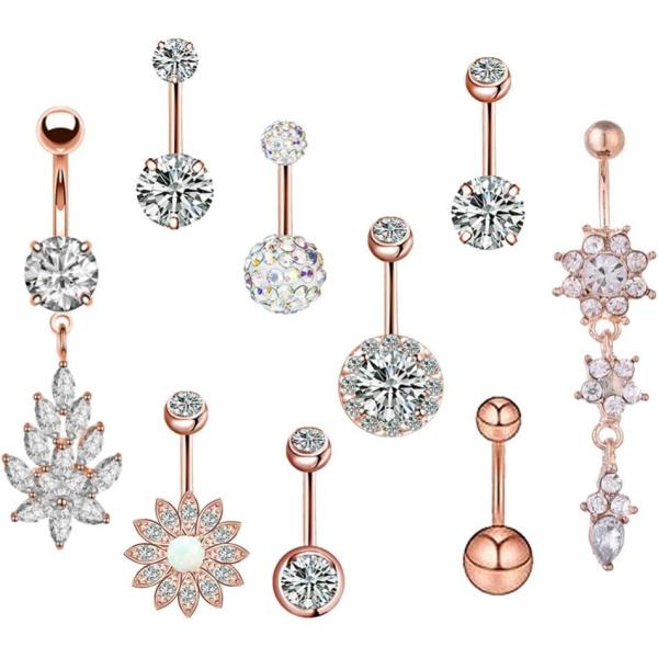 商品名KESYOO Jewellery Stainless Steel Earrings Studs 9pcs Women Belly Button Rings Stainless Steel Crystal Navel Rings Bod...