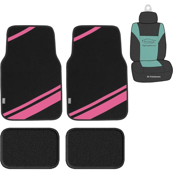 商品名FH Group F14501 ユニバーサルフィット ラグジュアリーカーペット フロアマット フルセット 車 クーペ 小型SUV用 フェイクレザー付き ピンク F14501PINK-FH1007-AMZFH Group Automot...