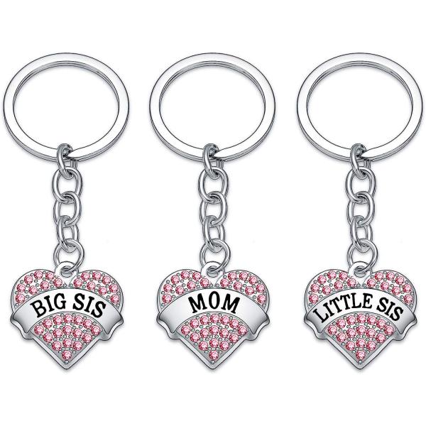 商品名3個セット 母の日ギフト Big Sis Mom Little Sis キーホルダー クリスタルラインストーン付き ハートペンダント ファミリージュエリー ママギフト US サイズ: One Size カラー: ピンクWaeceip ...