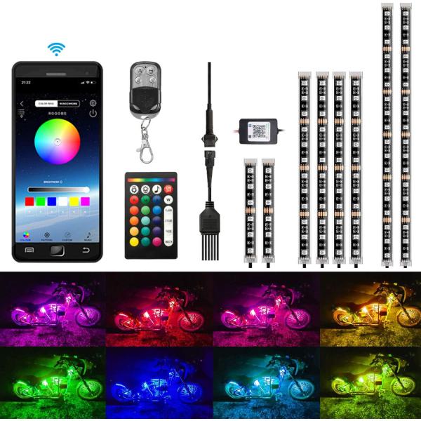 商品名HYB 8pcs Motorcycle LED Light Kits Smart Brake Underglow Neon Ground Effect Atmosphere Light Strips with Bluetooth AP...