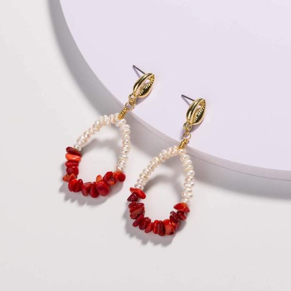 商品名New Accessories Personalized Pattern Earrings Handmade Multicolor Natural Stone Pearl Earrings Ne294 Gold Earringsブラン...