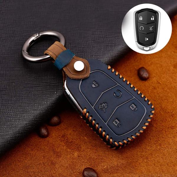 商品名ontto スマートリモートキーフォブカバー キャデラックキーケースホルダースキン プレミアムレザー 5-button ブルー fnkd06ontto 5-Button Key Fob Cover for Cadillac Keyca...