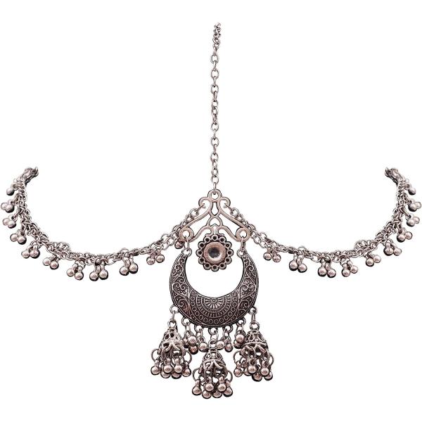 商品名Aradhya Stylish Navratri Sale Oxidized Silver Maang Tikka Matha Patti for Women and Girls, Free, Non-Precious Metalブラ...