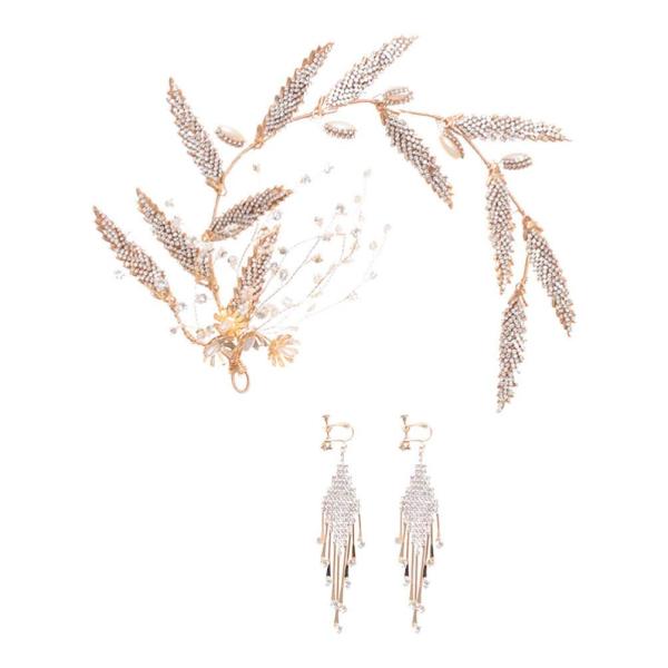 商品名Beaupretty Dangle Earrings Dangle Earrings 3pcs Bridal Headband And Earring Set Rhinestone Earring Dangle Peal Floral...
