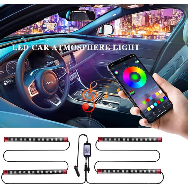 商品名LivTee Car Led Interior Lights, Newest Two-Line Design 4pcs 48 LED Multi DIY Color Music Under Dash Car Lighting Wate...