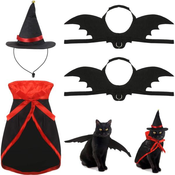 商品名Frienda 4 Pieces Halloween Pet Costume Set Include Halloween Black Cat Bat Vampire Cloak and Wizard Hat Pet Costumes ...
