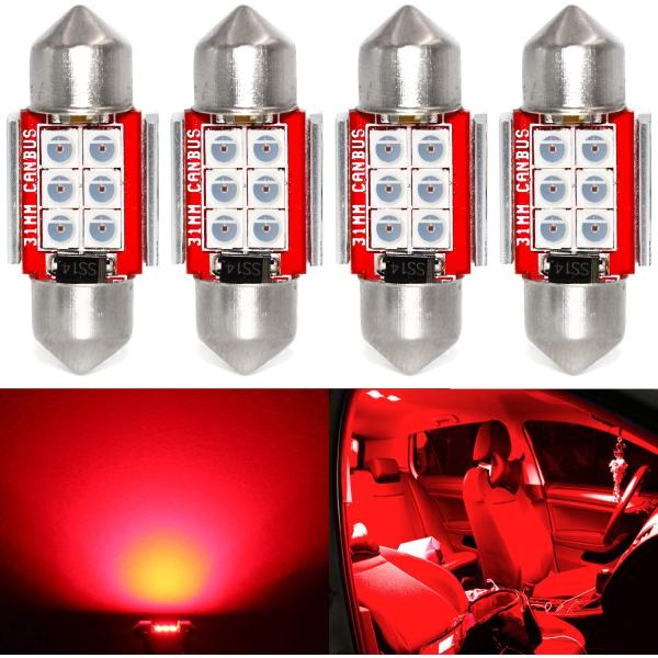 商品名PHINLION Super Bright DE3021 LED Red Bulb 3030 6-SMD Festoon 1.25"" 31mm DE3175 DE3022 LED Bulbs for Car Interior Doo...