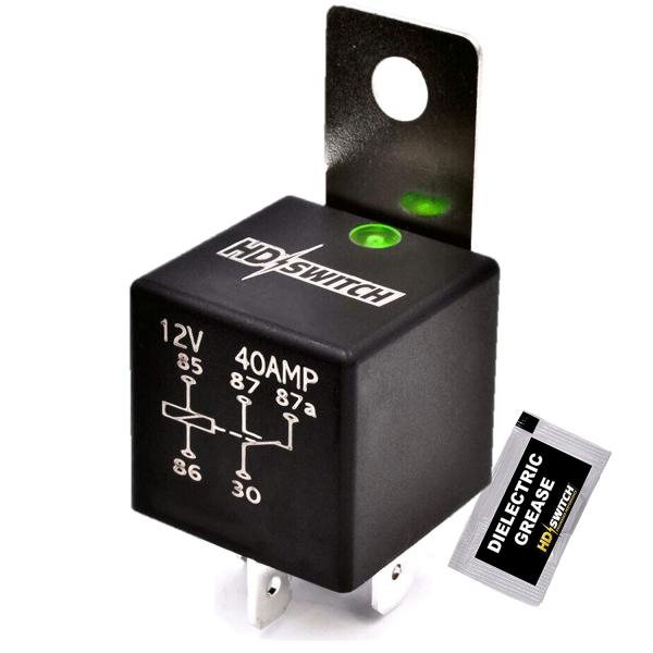 商品名HD Switch 12V 40A Waterproof Relay Replaces Bosch 0 332 204 150-5 PIN w/LED Indicator Light &amp; Dielectric Greaseブラ...