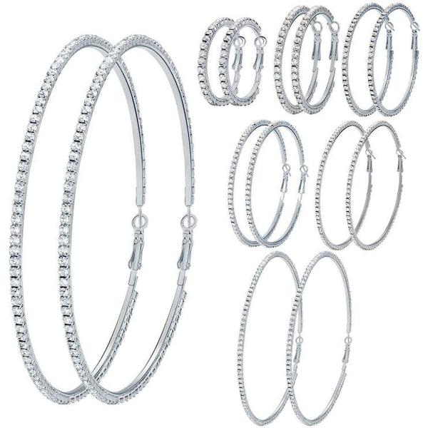 商品名7ペア ゴールド シルバー 大きなラインストーンフープイヤリングセット 大きなキラキラ 3~10cm ラウンドフープイヤリングジュエリー パーティーギフト ウェディングデート用, ラインストーン, クリスタル7 Pairs Gold ...