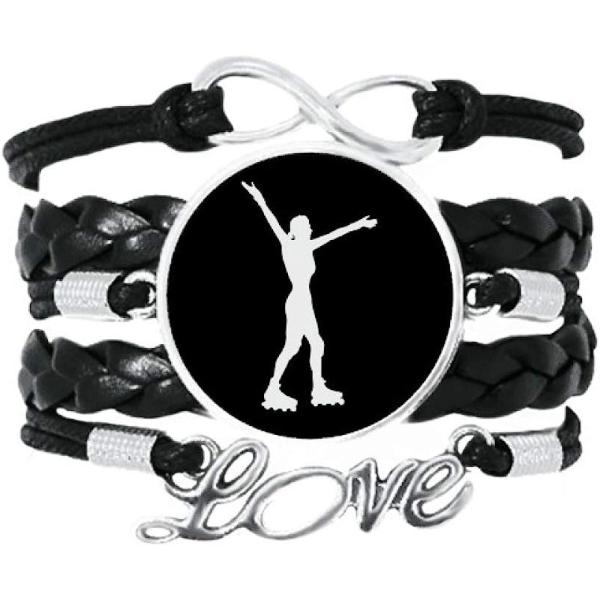 商品名DIYthinker Roller Skating Sport Black Outline Bracelet Love Accessory Twisted Leather Knitting Rope Wristband Giftブラン...