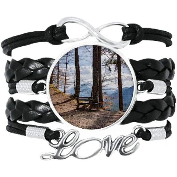 商品名DIYthinker Sky Bench Forestry Science Nature Scenery Bracelet Love Accessory Twisted Leather Knitting Rope Wristband ...
