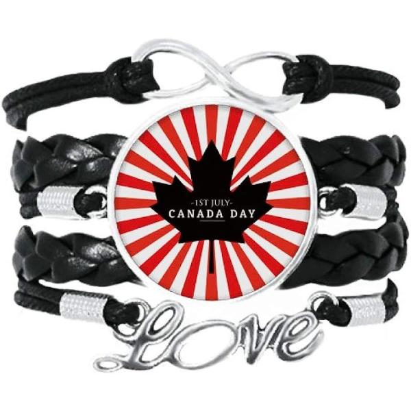 商品名Happy Canada Day 4th of July Black Maple Leaf Bracelet Love Accessory Twisted Leather Knitting Rope Wristband Giftブラン...