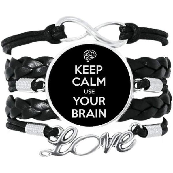 商品名DIYthinker Quote Keep Calm Use Your Brain Black Bracelet Love Accessory Twisted Leather Knitting Rope Wristband Giftブ...