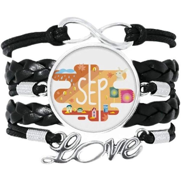 商品名DIYthinker September Month Season Illustration Bracelet Love Accessory Twisted Leather Knitting Rope Wristband Giftブラ...