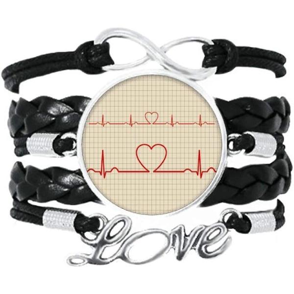 商品名DIYthinker Electrocardiogram Heart Design Pattern Bracelet Love Accessory Twisted Leather Knitting Rope Wristband Gif...