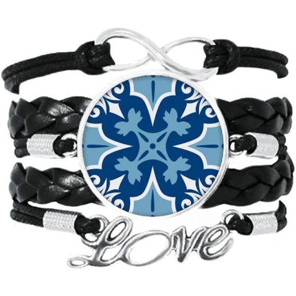 商品名DIYthinker Morocco Decorative Flower Blue Ilustration Bracelet Love Accessory Twisted Leather Knitting Rope Wristband...