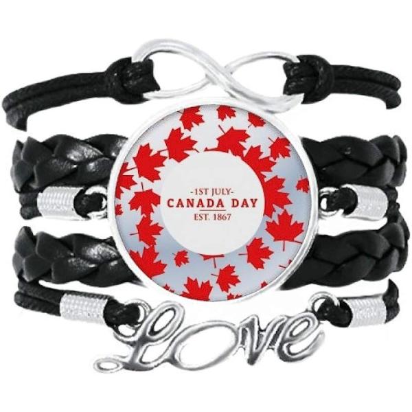 商品名Canada Day 4th of July EST 1867 Maple Leaf Bracelet Love Accessory Twisted Leather Knitting Rope Wristband Giftブランド：D...