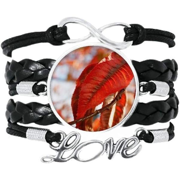 商品名DIYthinker Red Maple Leaf Plant Nature Picture Bracelet Love Accessory Twisted Leather Knitting Rope Wristband Giftブラ...