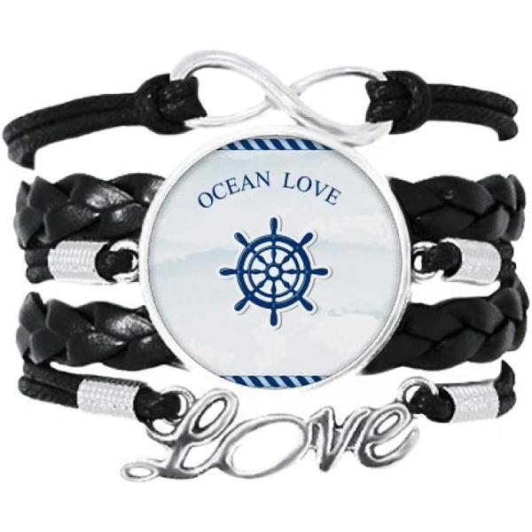 商品名DIYthinker Rudder Ocean Love Sea Sailing Blue Bracelet Love Accessory Twisted Leather Knitting Rope Wristband Giftブラン...