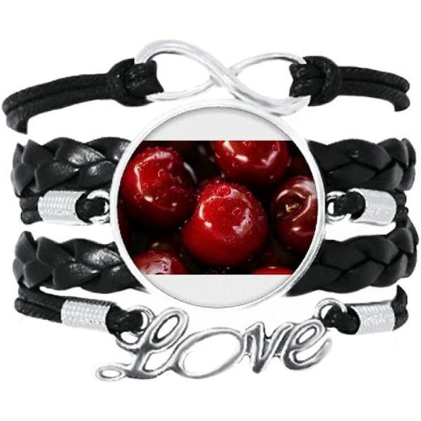 商品名DIYthinker Temperate Red Fruits Picture Cherry Bracelet Love Accessory Twisted Leather Knitting Rope Wristband Giftブラ...