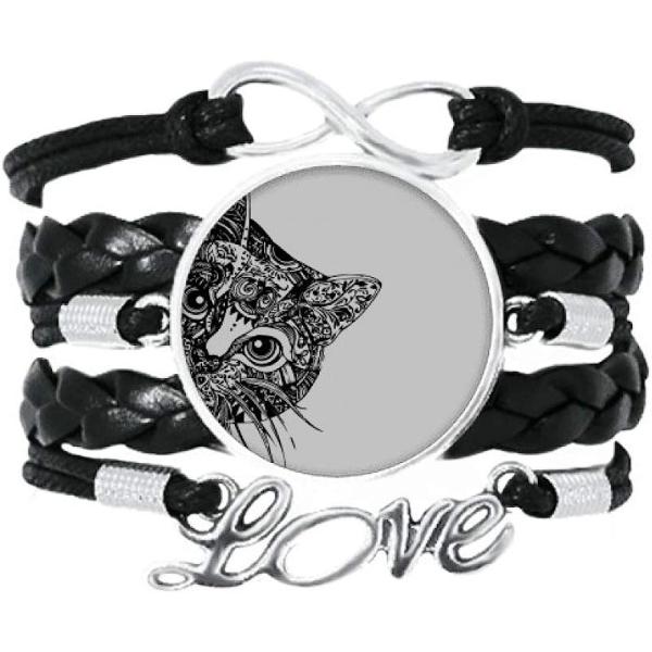 商品名DIYthinker Line Drawing Black Cat Head Animal Bracelet Love Accessory Twisted Leather Knitting Rope Wristband Giftブラン...