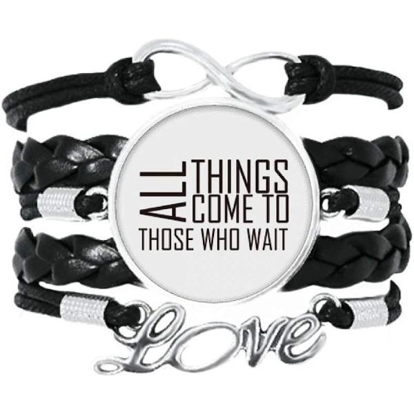 商品名DIYthinker Quote All Things Come to Those Who Wait Bracelet Love Accessory Twisted Leather Knitting Rope Wristband Gi...