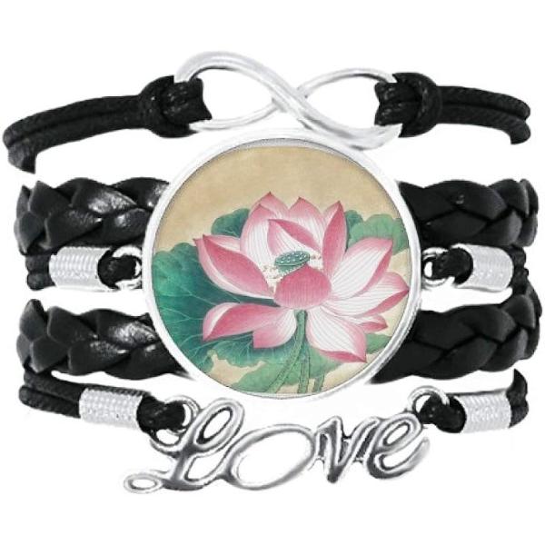 商品名DIYthinker Water Lotus Figure Chinese Painting Bracelet Love Accessory Twisted Leather Knitting Rope Wristband Giftブラ...