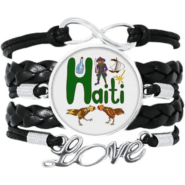 商品名DIYthinker Haiti National Symbol Landmark Pattern Bracelet Love Accessory Twisted Leather Knitting Rope Wristband Gif...