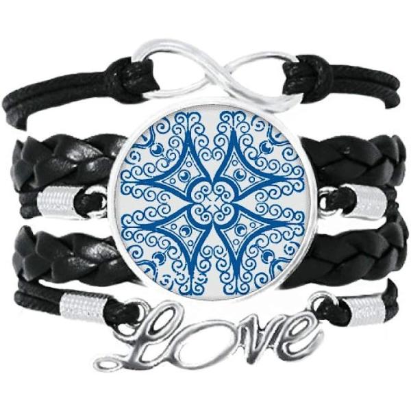 商品名DIYthinker Talavera Decorative Pattern Blue Ilustration Bracelet Love Accessory Twisted Leather Knitting Rope Wristba...